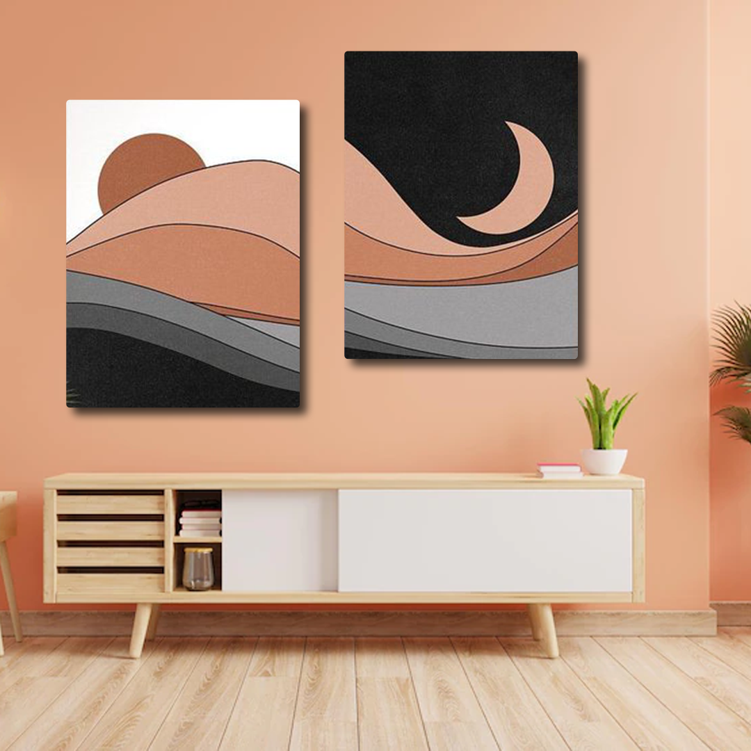 Sun and Moon Abstract Landscape (2panel) | Wall Art — Portray | Improve ...