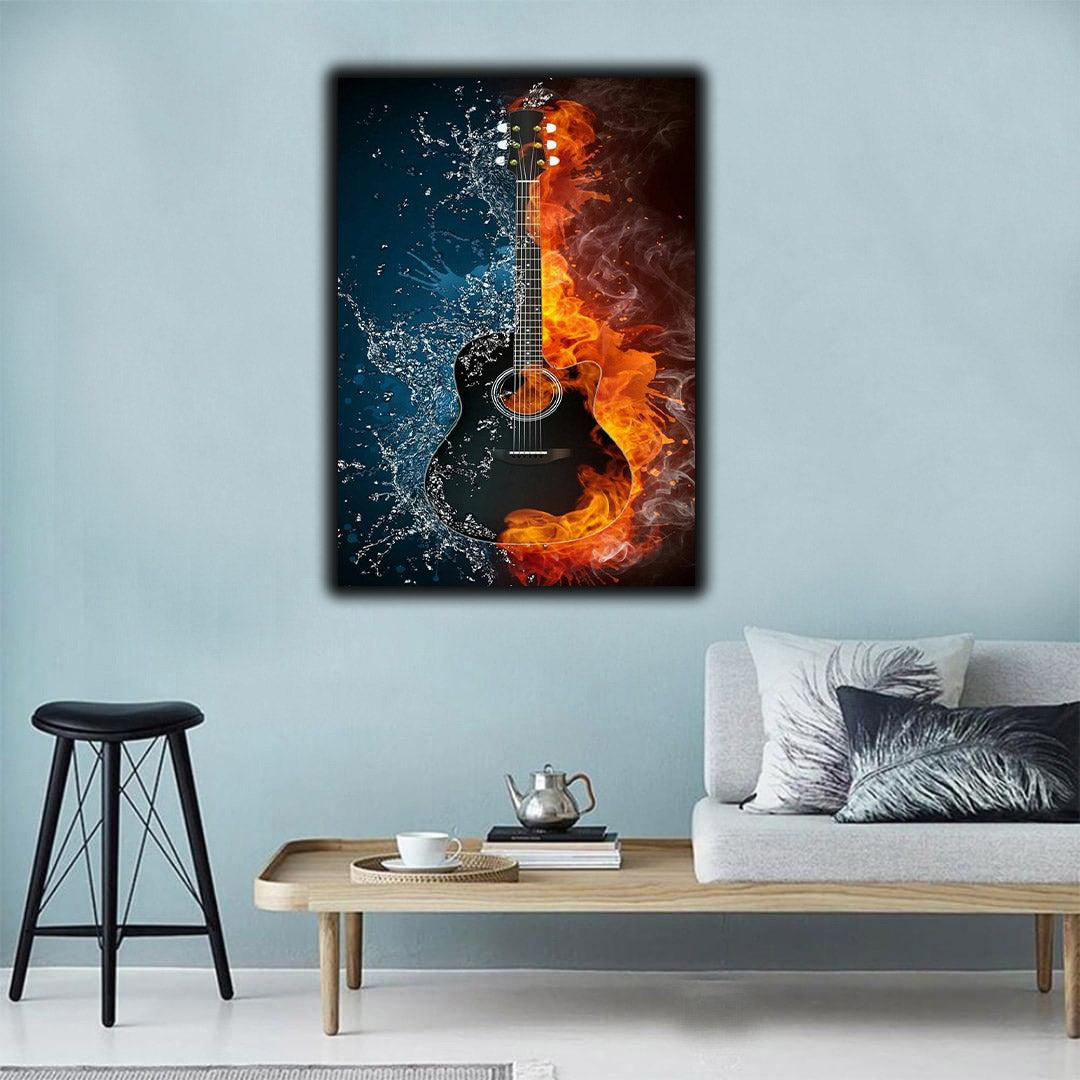 Acoustic Guitar Fire Water | Wall Art — Portray | Improve Your Space