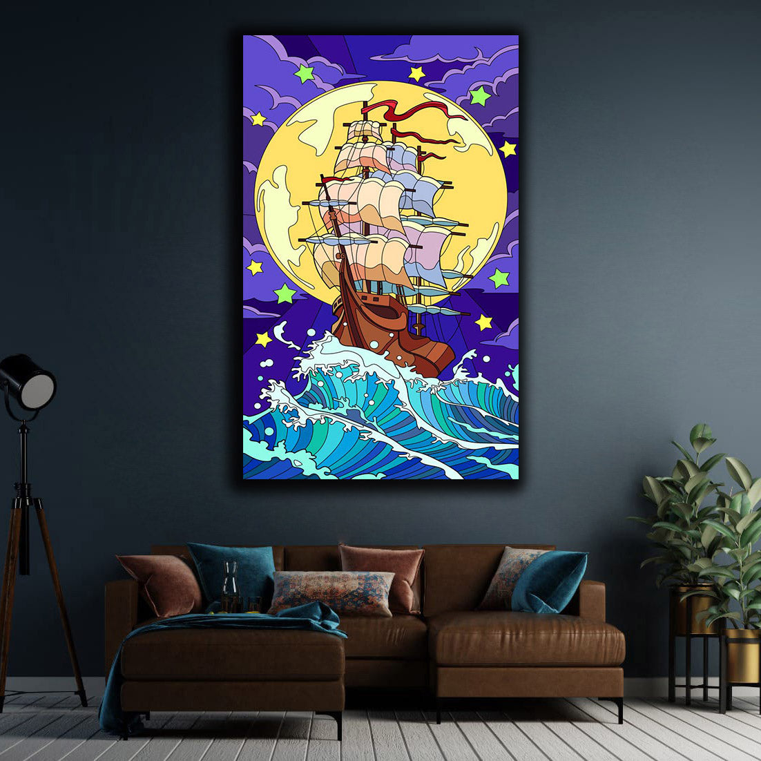 Premium Canvas | Ship with sails on Blue Wave | Wall Art — Portray ...